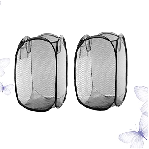 Yardwe Popup Mesh Laundry Basket, 2PCS Collapsible and Portable Clothes Washing Laundry Hamper for Laundry Room, Bathroom, Kids Room, College Dorm or Travel (Black, 30x30cm)