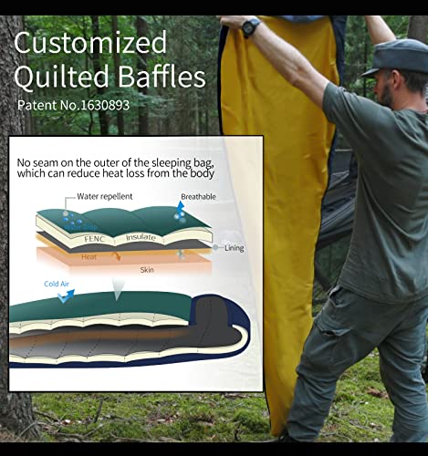 Litume 1.25lbs, 68°F to 48°F Sleeping Bag, Backpacking Lightweight for Adults, Summer Backpacking Sleeping Bag, Compact Foldable Insulating Mummy Bag and Stuff Sack for Compact Camping Hiking (Golden)