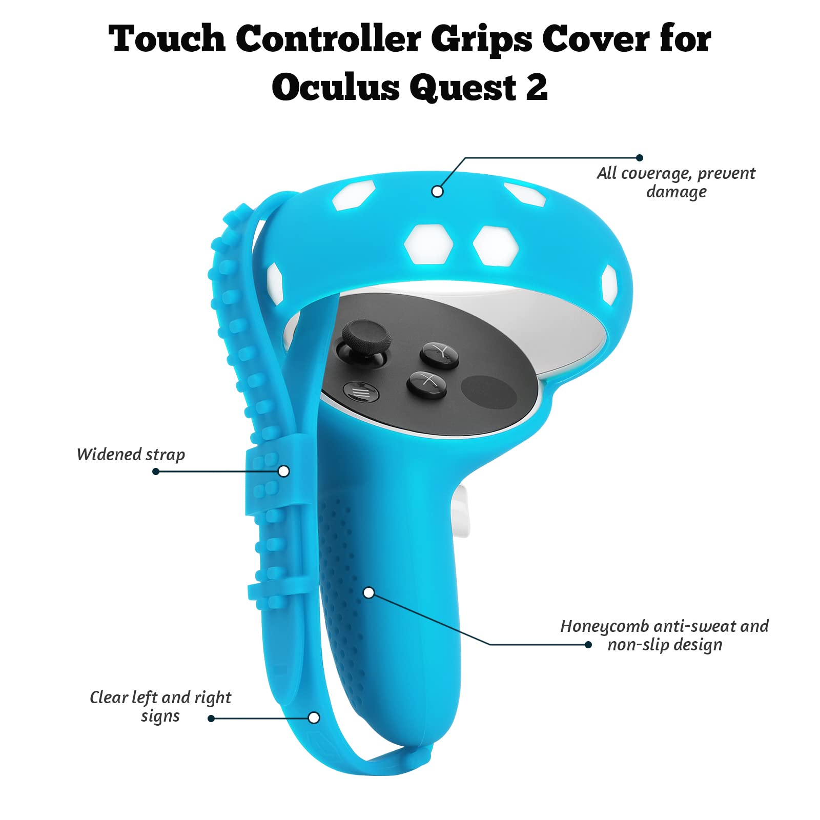 Kuways Design Silicone Touch Controller Grip Cover for Oculus Quest 2 Accessories, Anti-Throw Protector with Adjustable Knuckle Straps, Full Cover Handle Sleeve (Blue and Red)