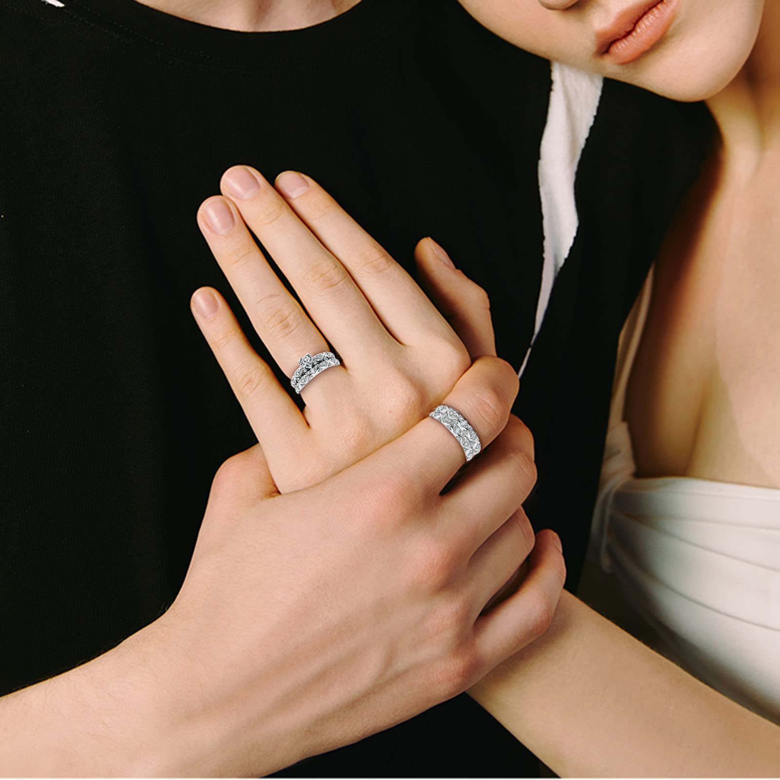 King and Queen Tungsten Rings Personalized Couples Ring Set His and Hers Cubic Zirconia Wedding Bands Anniversary Rings Sliver