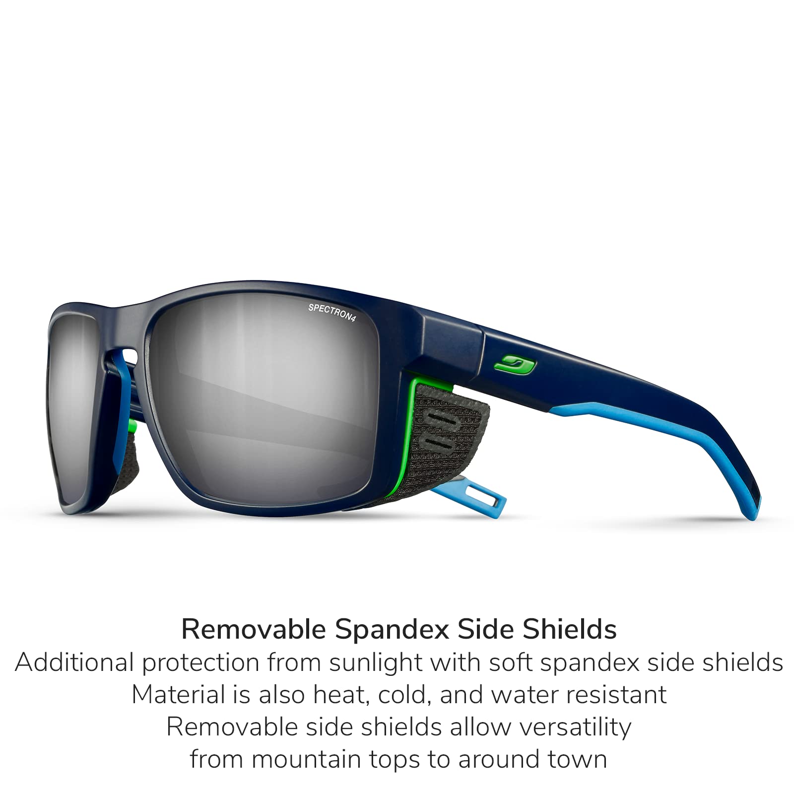 Julbo Shield Mountain Sunglasses, Dark Blue/Blue/Green Frame - Spectron Brown Lens w/Silver Mirror