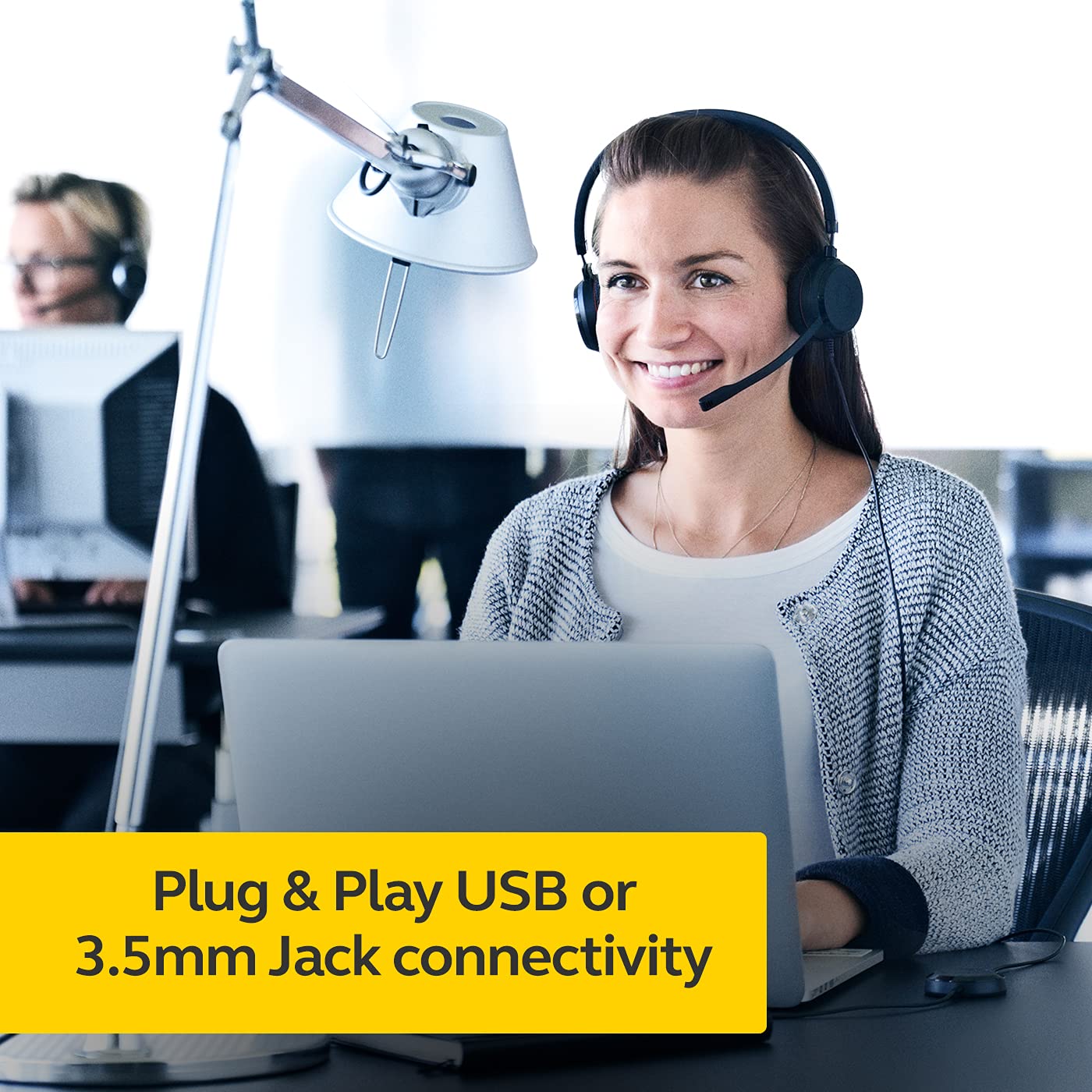Jabra Evolve 30 II Wired Headset, Mono, UC-Optimized – Telephone Headset with Superior Sound for Calls and Music – 3.5mm Jack/USB Connection – Pro Headset with All-Day Comfort