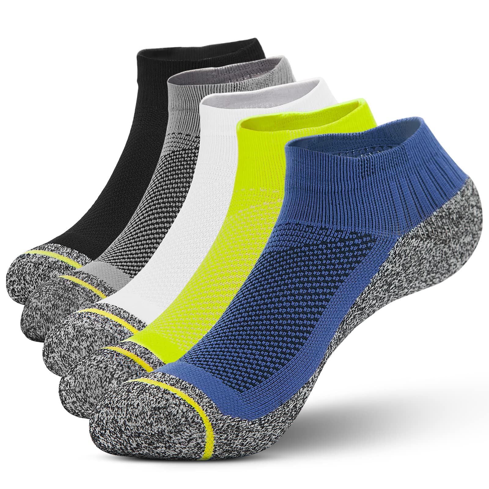 NUHEEL Mens Ankle Socks Athletic Cushioned Breathable Low Cut Compression Running Sock with Arch Support Multicolor 5 Pairs