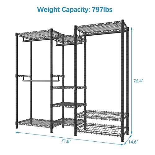 VIPEK V8i Basic Wire Garment Rack Heavy Duty Clothes Rack with Adjustable Shelves & Shoes Racks, Freestanding Wardrobe Closet for Bedroom, Metal Clothing Rack for Hanging Clothes, Black