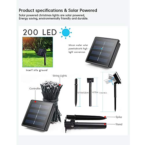 Inshere 2 Pack Solar Christmas Lights 72ft 200 Led 8 Modes Warm White Solar String Lights Ultra Bright Series Waterproof for Gardens, Homes, Party, Christmas Tree,Xmas, Outdoors