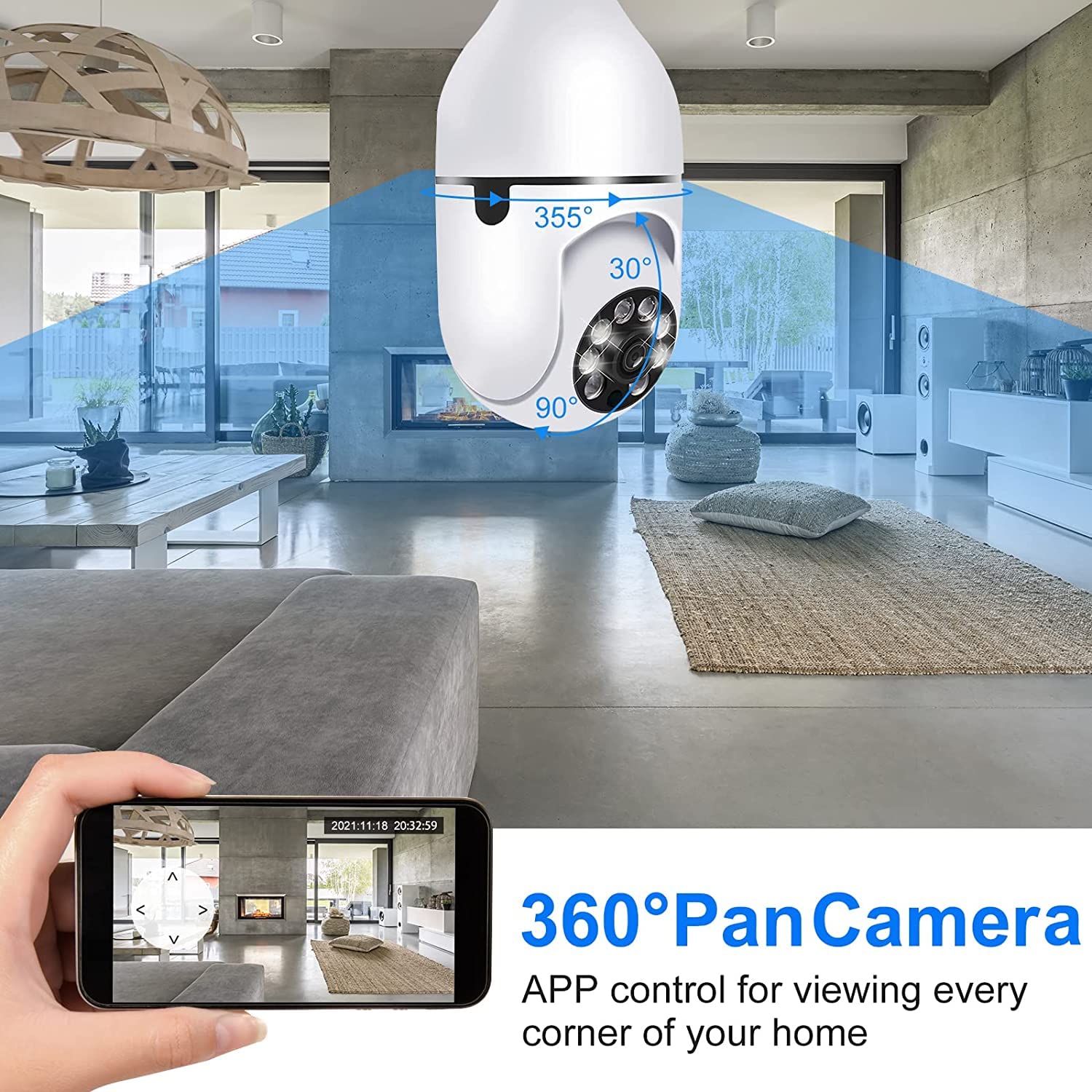 Richbarn Light Blub Camera,1080P@20FPS HD Resolution Support 2.4G/5.8G WiFi 6 Mini Size PTZ IR Night Vision Two-Way Voice Motion Detection Automatic Tracking Alarm