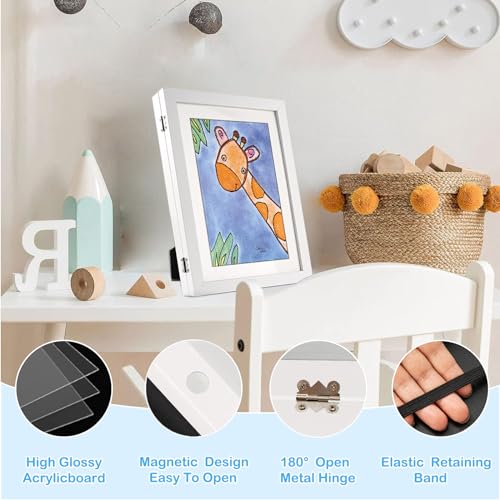 KBKBART Kids Artwork Frames Changeable, 2-Pack 8.3x11.8 Front Opening Kids Art Frame, White Children Art Project Kids Storage Display Picture Frames Holds 50-150 Pcs A4 Letters for 3D Picture, Crafts,