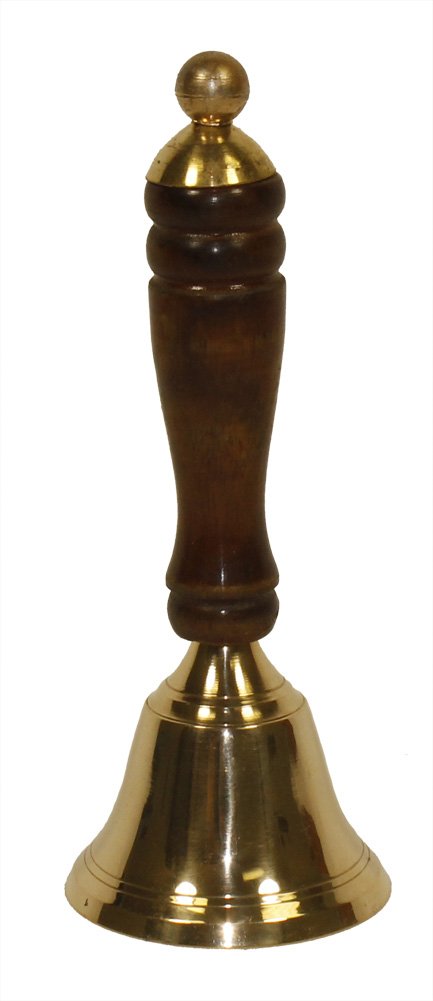 India 107 Hand Held Service Call Bell Polished Brass Finish with Wooden Handle, 6" L