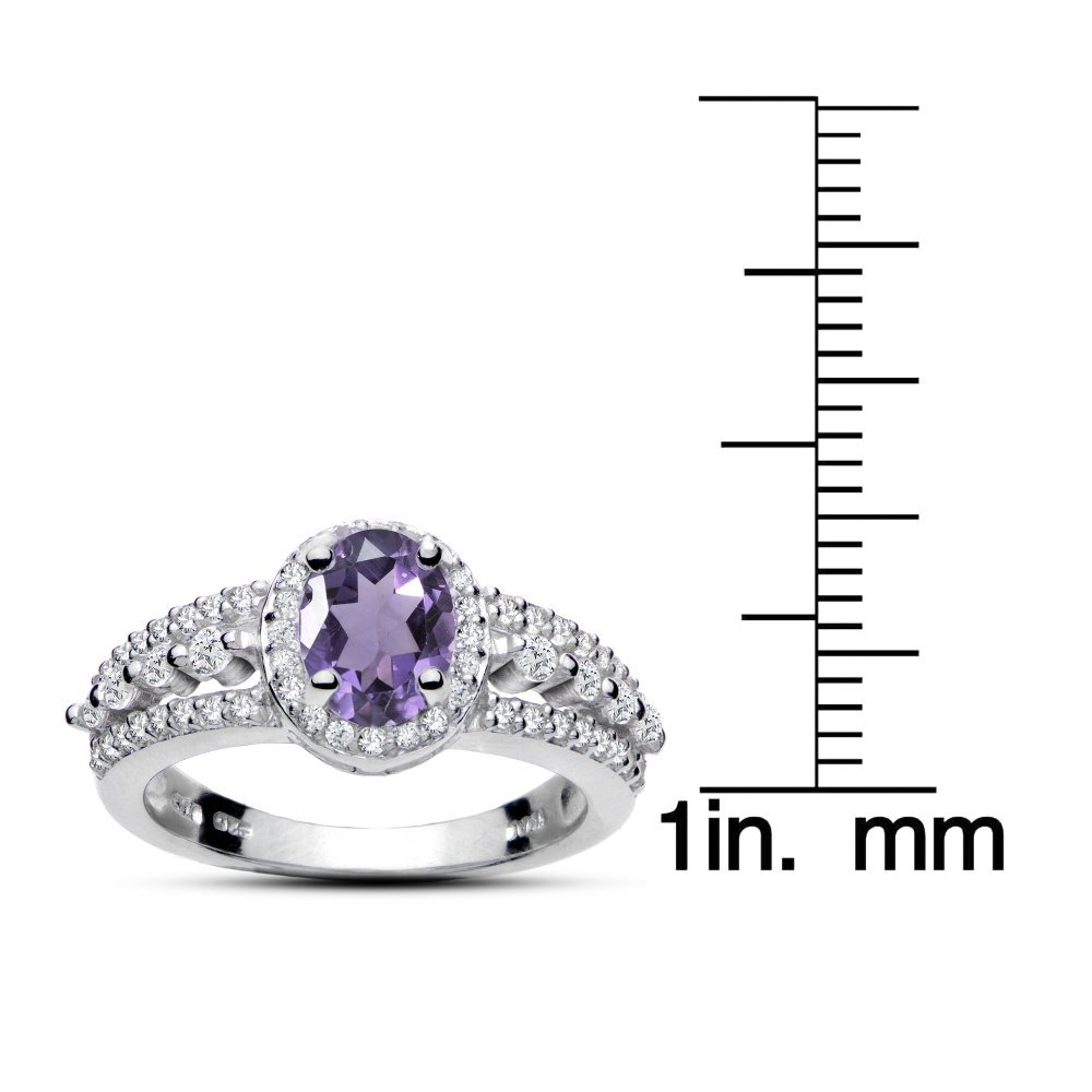 Ice Gems Sterling Silver Amethyst and White Topaz Oval Ring