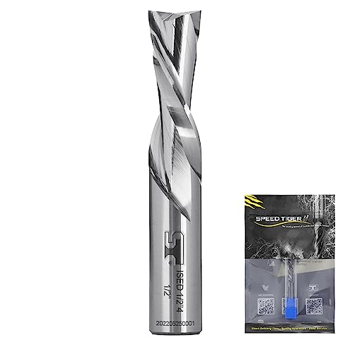 SPEED TIGER Carbide Spiral Router Bits Down Cut - ISED1/4” Diameter, 1” Cutting Length, 2-1/2"OVL (1 Piece, 1/4") - for Wood, Oak, MDF, Aluminum – Mill Bits Sets for DIYers & Professionals