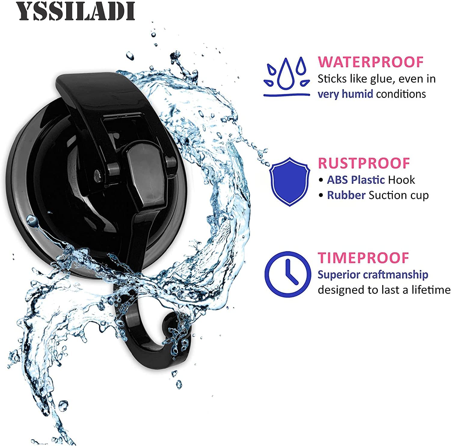 YSSILADI Shower Suction Cups Heavy Duty Vacuum Suction Cups, Glass Suction Cup Hooks, Robe & Towel Hooks Reusable, No Hole Punched, for Garland Decoration (2 Pack, Black)