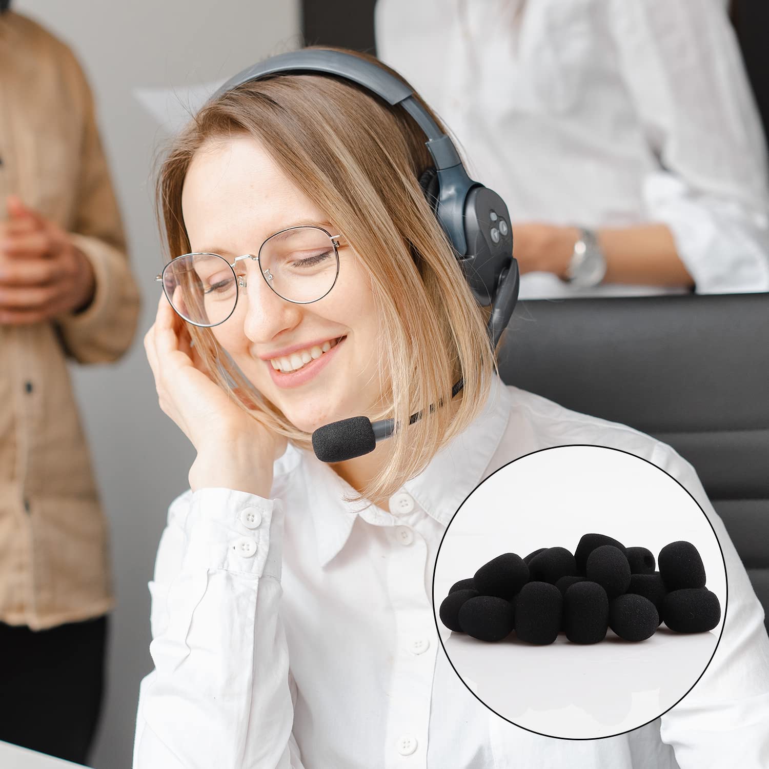 Kingovalley 30 Pcs Mini Foam Microphone Windscreen, Black High Density Mini Foam Sponge Headphone Mic Protective Covers for Various Headset Microphones