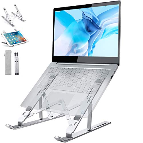Laptop Stand for Desk, Ergonomic Aluminum Laptop Riser 7 Adjustable Height Foldable Portable Notebook Computer Stand for 8-18" Laptop Tablets Compatible with MacBook Air Pro, HP Sliver