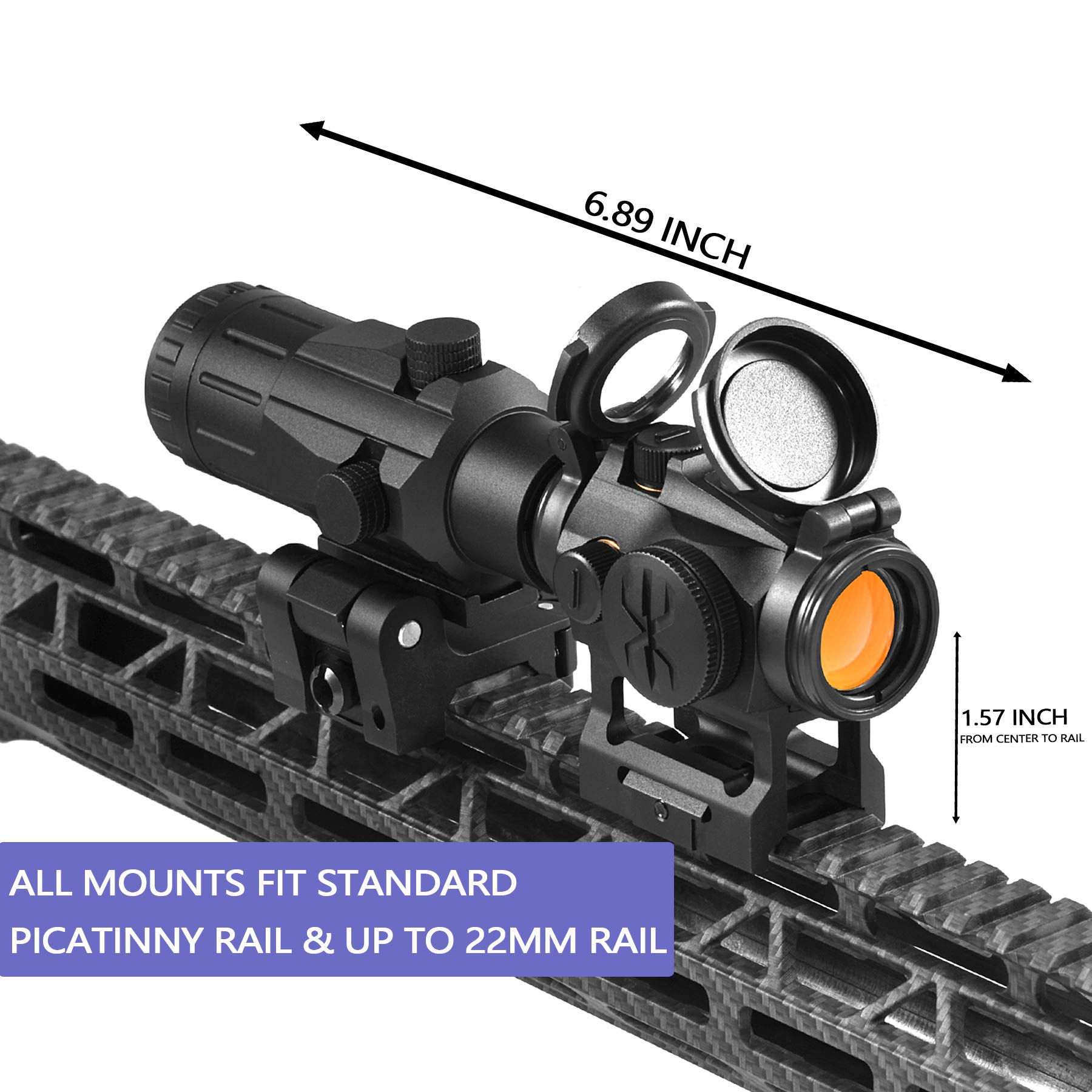 KNINE OUTDOORS 2 MOA 20mm Lens Tactical Red Dot Sight Scope 3X Magnifier Combo with 1 Inch Riser Mount,Black and Khaki (Black)