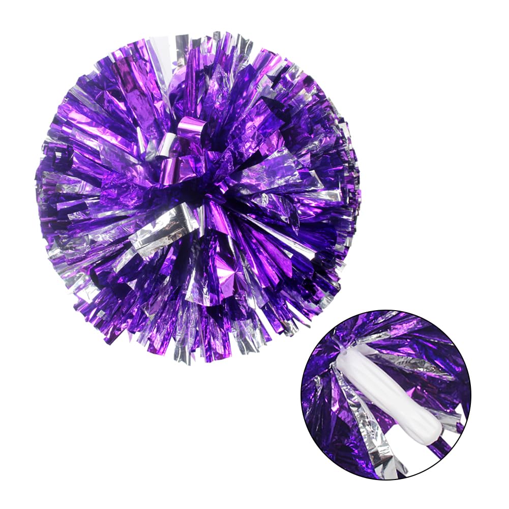 Hooshing 2PCS Pom Poms Cheerleading Purple and Silver with Plastic Handle for Team Spirit Cheering Dance Kids