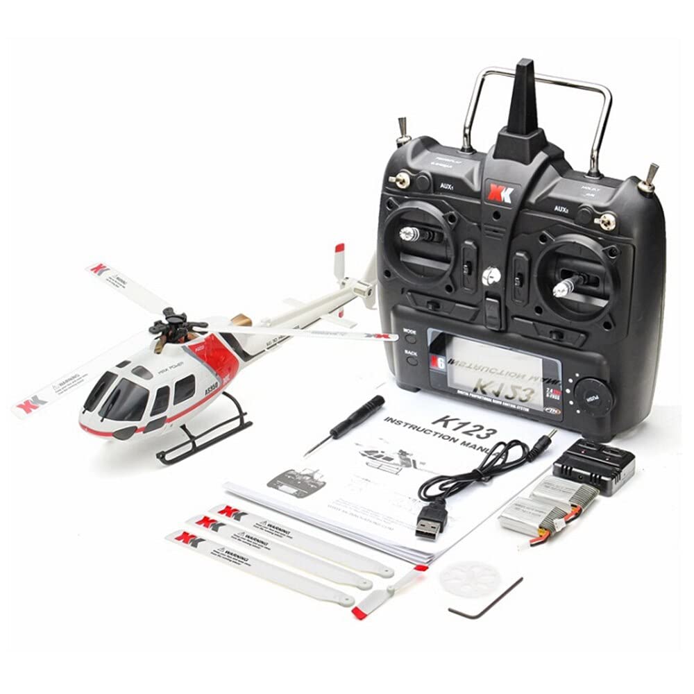 shultainoum WLtoys XK K123 6CH Brushless AS350 Scale RC Helicopter with 2 Batteries Perfect for 3D Flight and Aerobatics