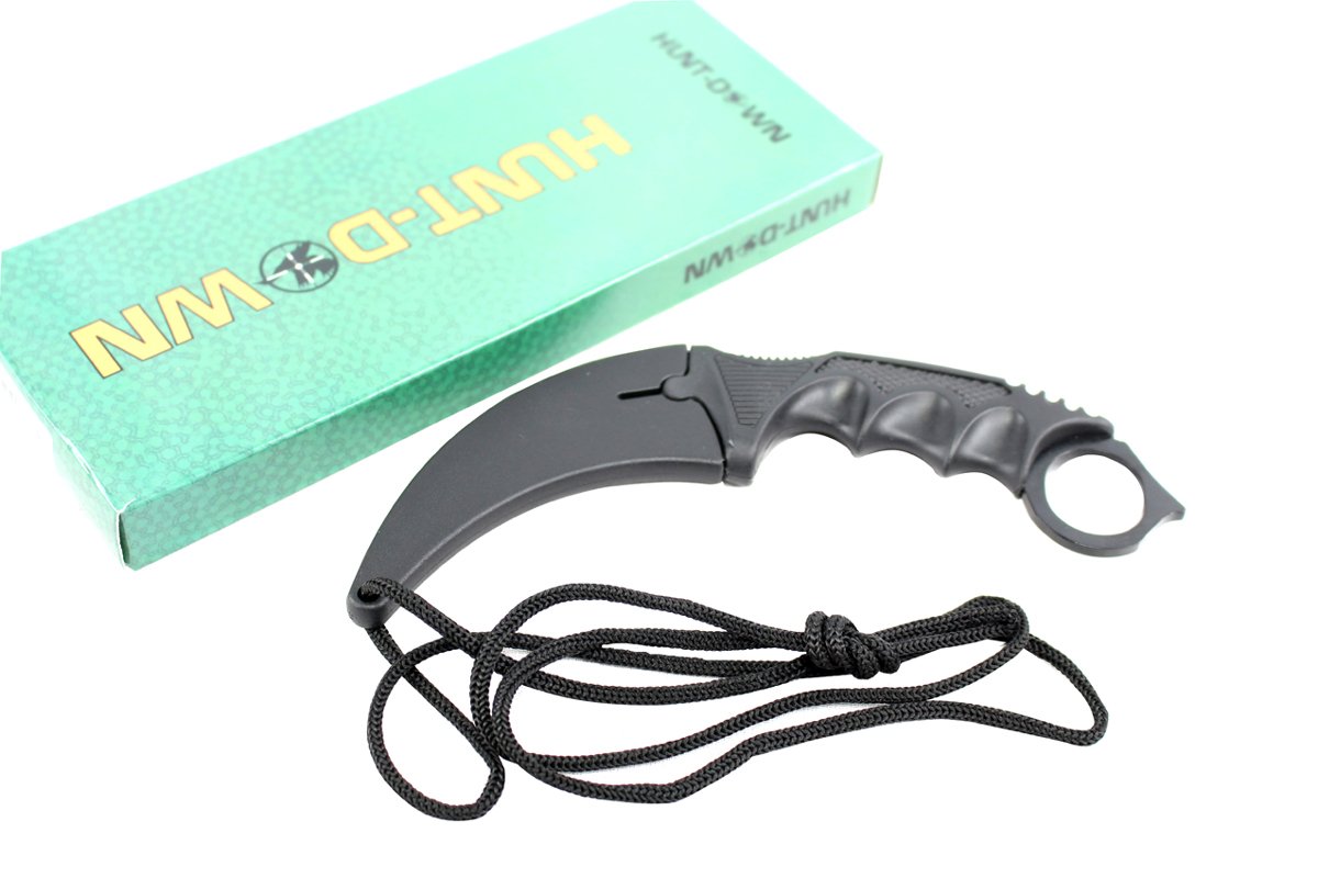 HUNT-DOWN 7.5" Karambit Black Hunting Knife with Sheath