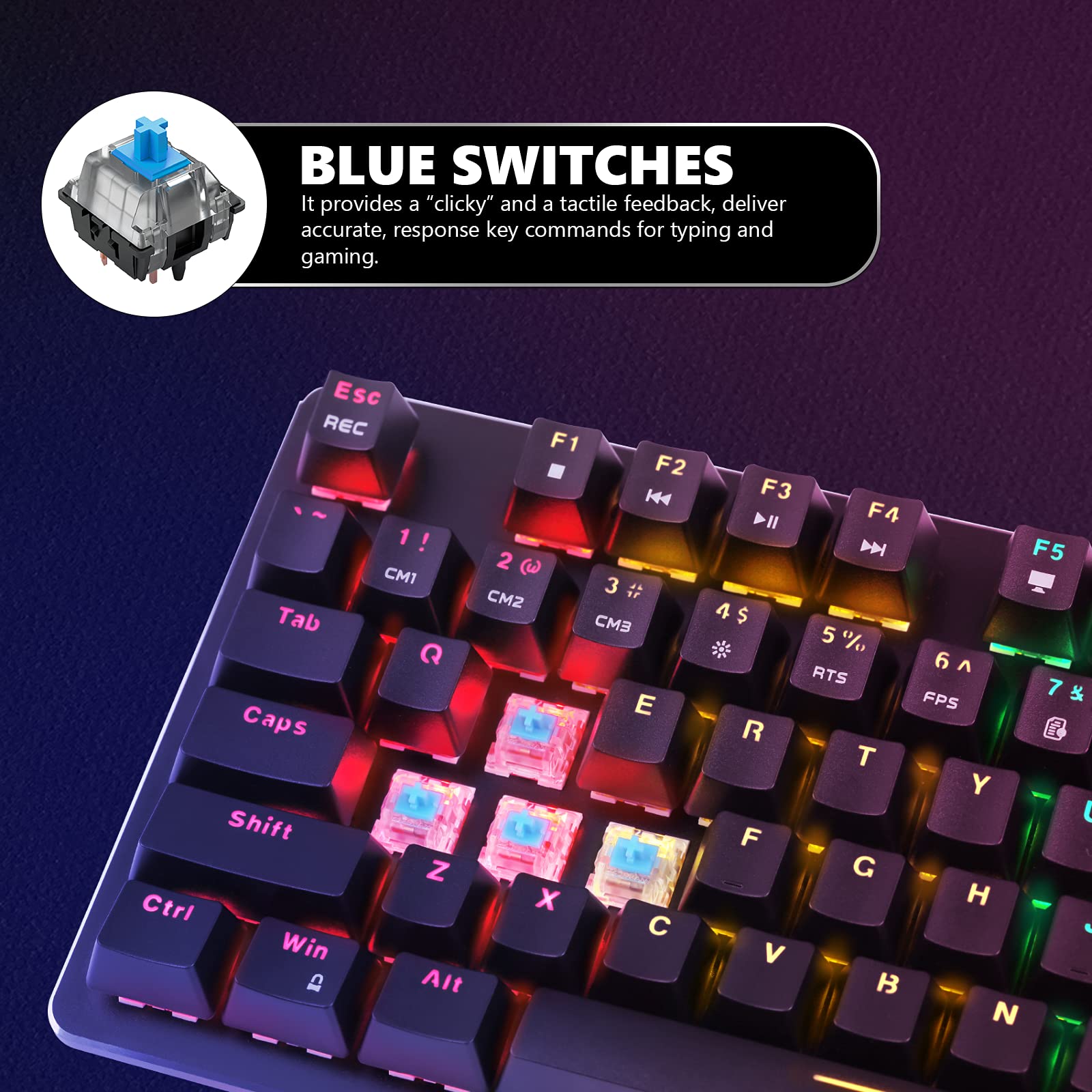 MARVO CM372 Mechanical Keyboard and Mouse Combo RGB Gaming 104 Keys Blue Switches Wired USB Keyboards with Gaming Mouse Pad, 6400 DPI Programmable Mouse with 7 Buttons for PC Gamer Computer Laptop