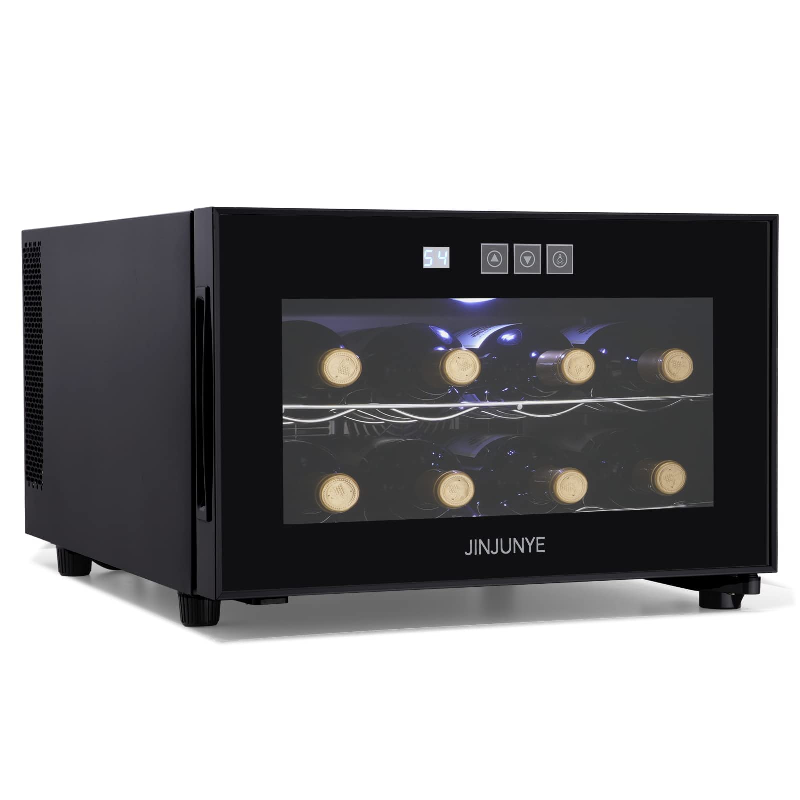 JINJUNYE 6 Bottle Wine Cooler Refrigerator, Small Wine Fridge, Countertop Wine Cooler with Digital Temperature Control, Mini Freestanding Wine Cellars Glass Door, High-End Gift
