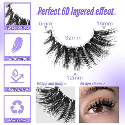 Lvmixwig Lashes Natural Look Eyelash Extension with Clear Band Fluffy Cat Eye 16mm Fake Eyelashes Wispy 6D Multi-layer Faux Mink Fake Lashes Extension
