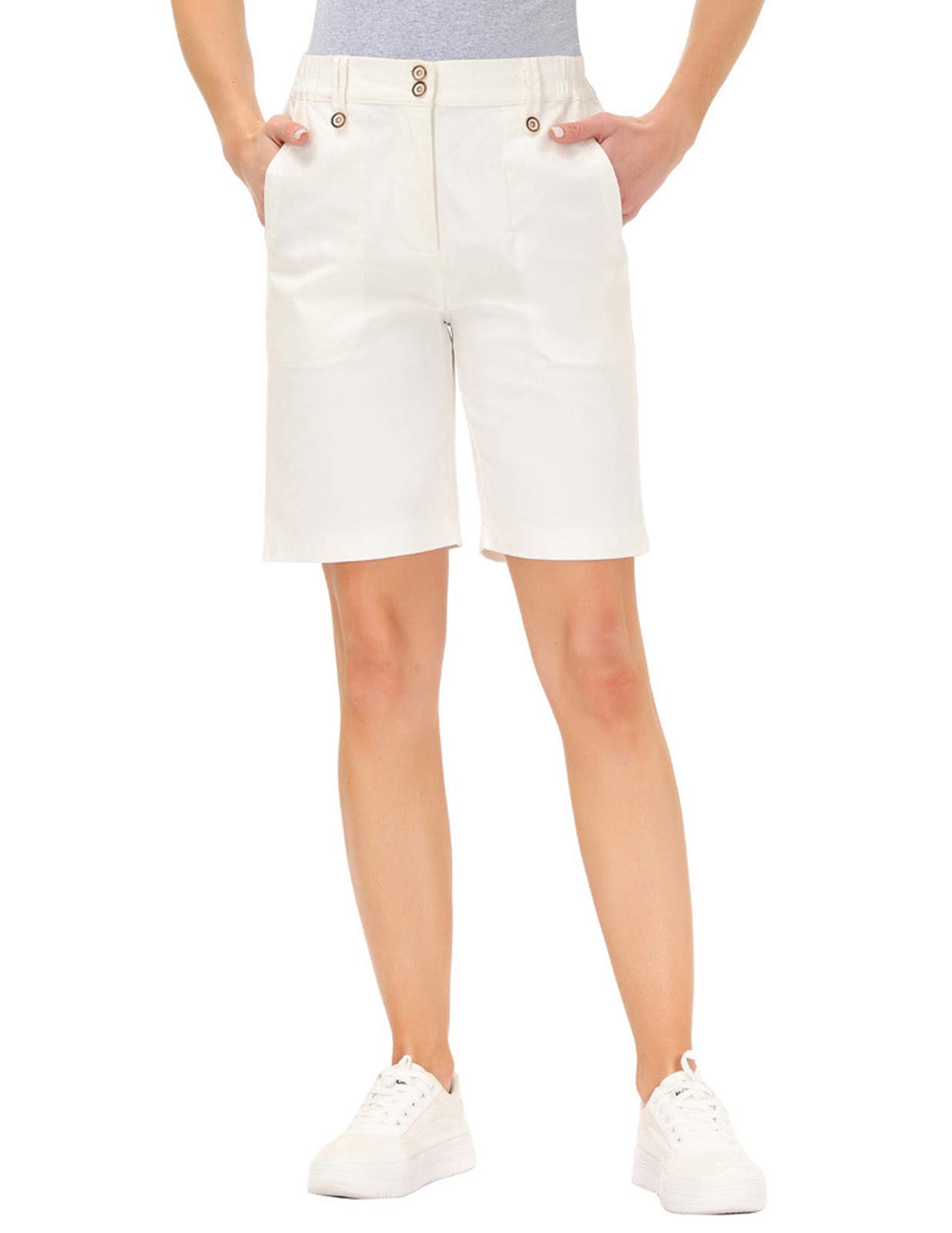 KANCY KOLE Women's Golf Shorts Chino Bermuda Shorts Casual Walking Shorts Summer Pants with Belt White L