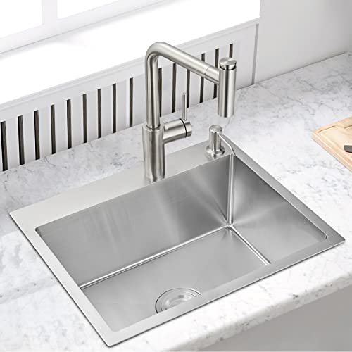 POPFLY 23 Inch Kitchen Sink,18 Gauge Drop In Bar Prep Small Sink, Top mount 304 Stainless Steel Single Bowl Deep Sink,Brushed(23x18x9)