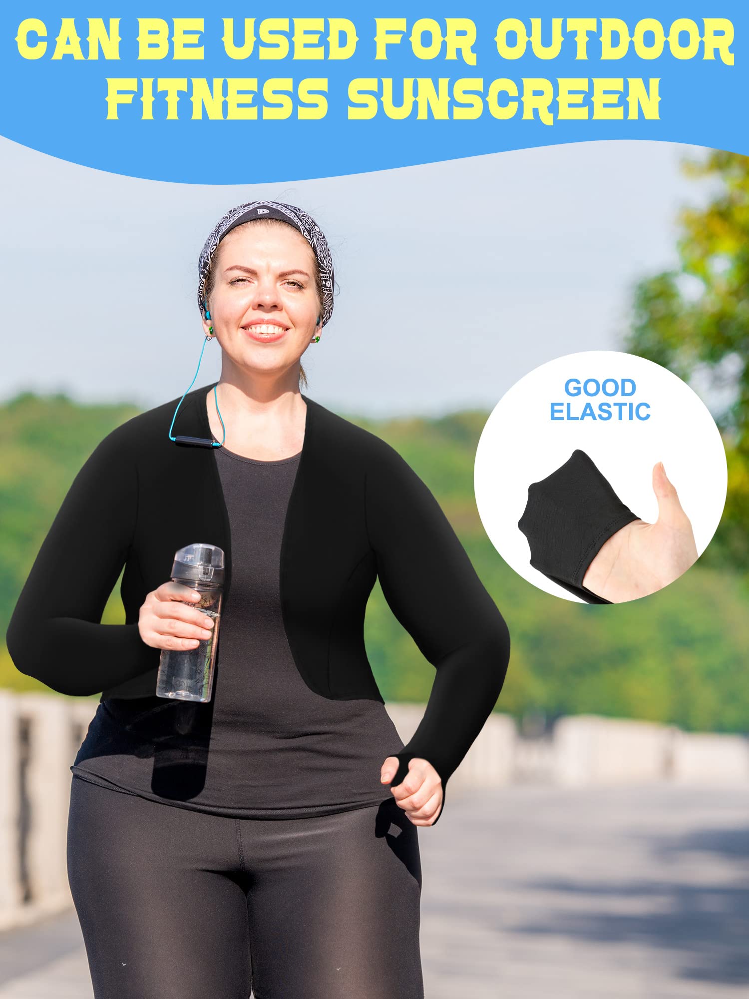 Preboun 4 Pcs Plus Size Cooling Shawl Arm Sleeves for Women Breathable Sun Protection Arm Sleeve with Finger Hole for Golfing (Black)