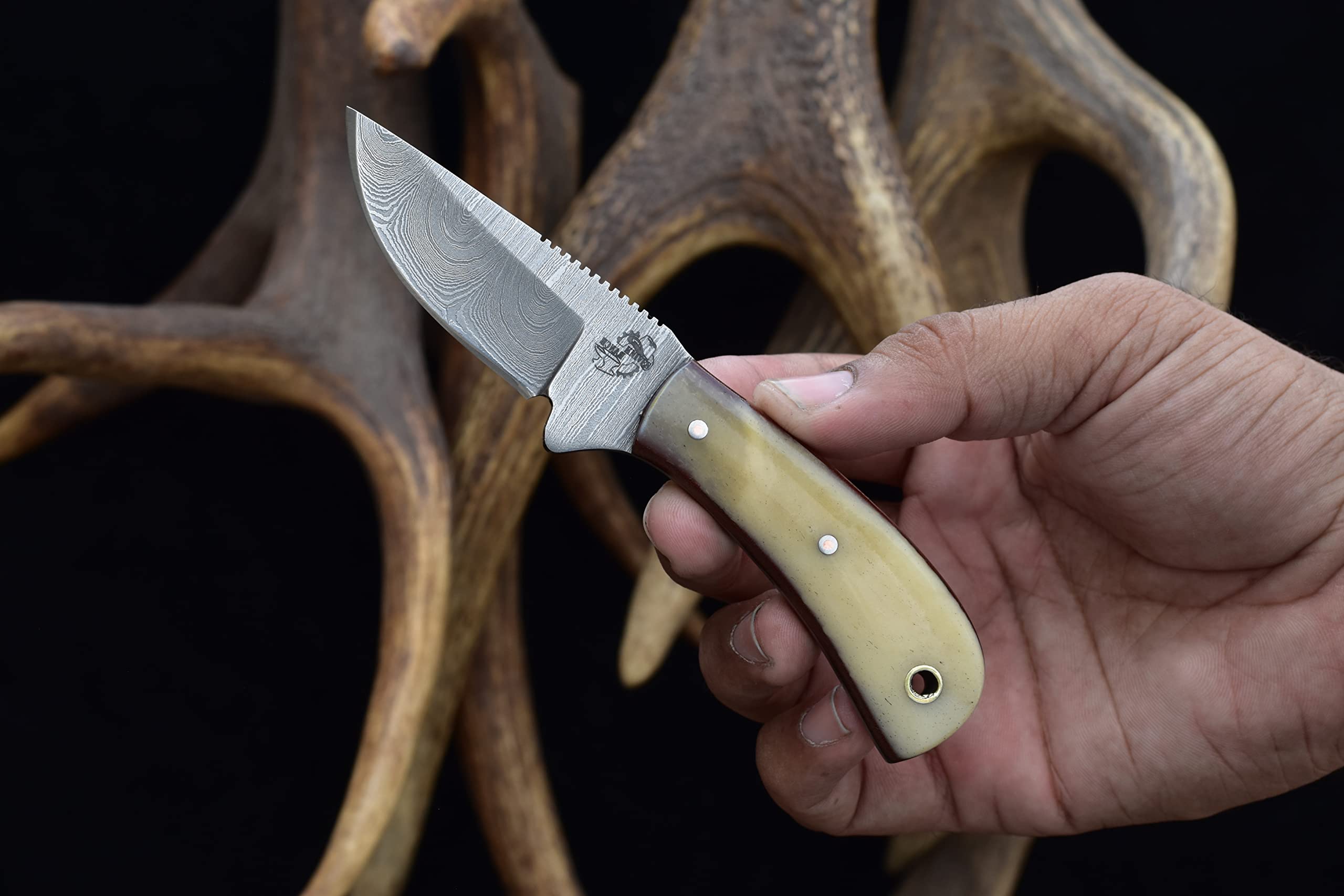 Knives Ranch Fixed Blade EDC Skinning Knife β Cattle Bone Handle β Heavy-duty Horizontal Carry Sheath (2006-B)