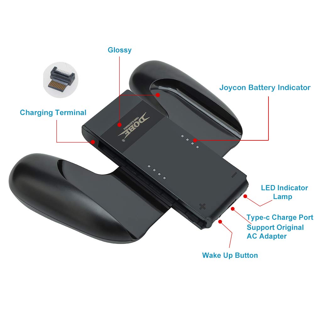 Kinvoca Charging Grip, Ergo Comfort Grip for Nintendo Switch Controllers, Portable Charger Dock with 79in USB-C Cable and Battery Indicators, High Speed Charge While Play