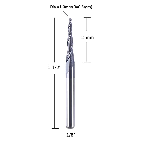 SpeTool 5Pc/Pack Tapered Cone 1/8 End Mills 0.5MM Cutting Radius(1.0mm Diameter) 3D Wood Engrave CNC Router Bits Tools