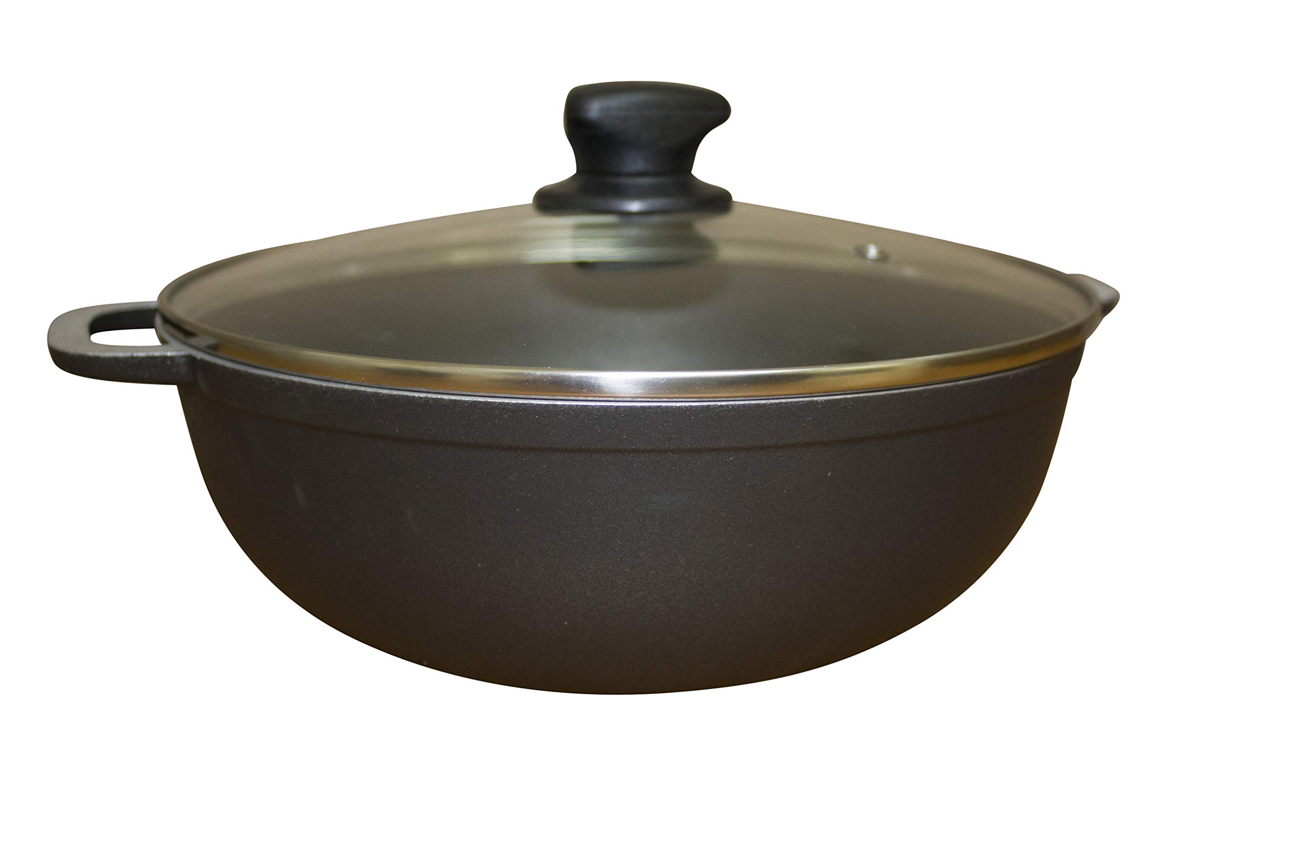 IMUSA USA Black 3.5Qt Nonstick Caldero with Glass Lid and Steam Vent (Dutch Oven), 3.5-Quarts