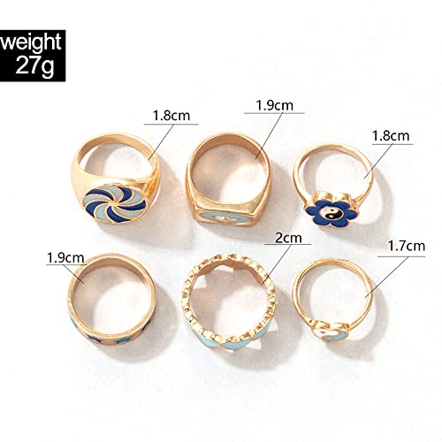 Minzaos Y2K Style Chunky Retro Resin Acrylic Ring Set Yin-yang Ring Heart Knuckle Ring Star Finger Ring Cute Lollipop Ring Statement Stackable Rings Set for Women Girls (Blue)