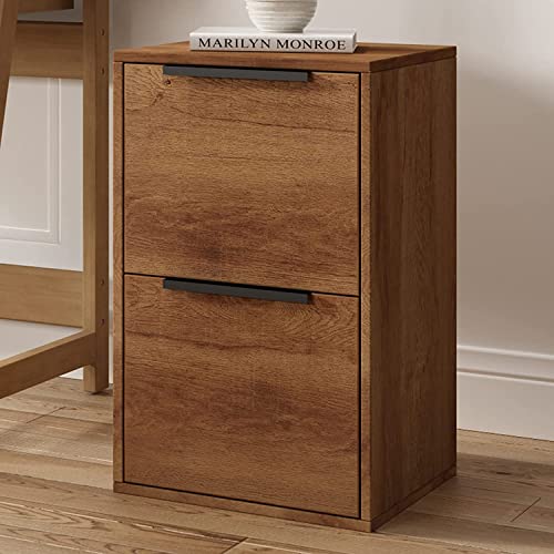 LUCYPAL Wooden File Cabinet 2 Drawer,Vertical Storage Filing Cabinet with Hanging Bars for Letter Size,File Storage Cabinet Used for Home Office, Brown