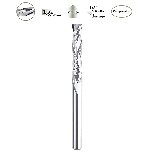 SpeTool 5Pcs Carbide Compression Router Bit Up&Down End Mills 1/8 inch Shank with 1/8 inch Cutter for CNC Mill Machine Wookwork 3D Profile Detail Engraver Carving