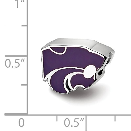 Kansas State University Wildcats Purple School Mascot Charm Bead in Sterling Silver 1x15mm