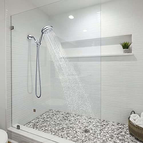 Shower Head, SR SUN RISE 6-Settings 5" High Pressure Handheld Shower Head Set with 2.45 Meter/96 Inch/ 8 FT Long Shower Hose and Shower Arm Mount with Brass Ball Joint,Chrome
