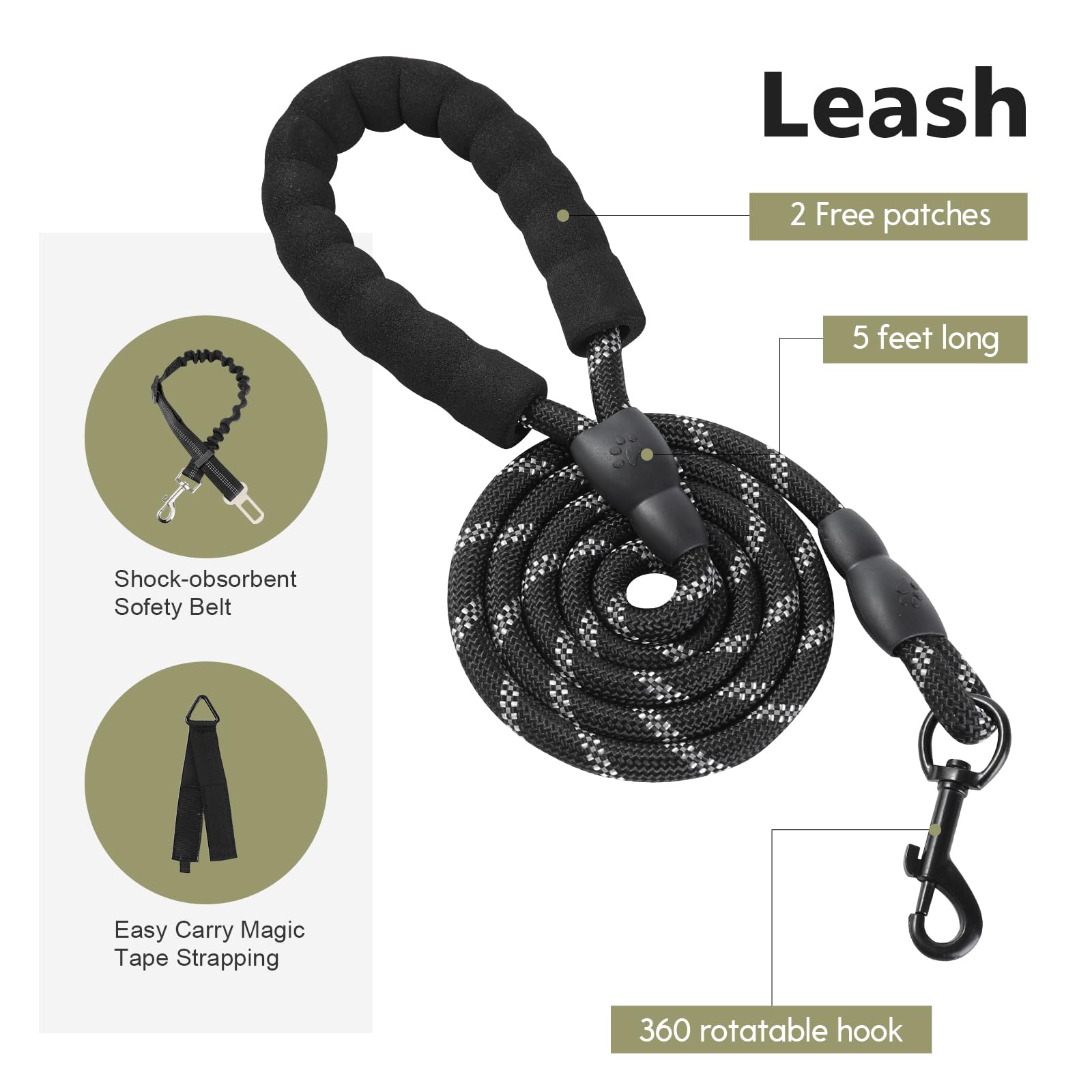 Yungaspy No Pull Tactical Dog Harness for Large Dogs, Escape Proof Molle Dog Vest Harness and Leash Set, Adjustable Military Service Dog Harness with Handle for Medium Large Dogs (Black, Medium)