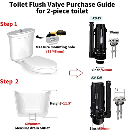 R&T A2422M 3" Dual Flush Valve with Push Button Dual Flush Toilet Repair Kit Toilet Tank Parts Replacement for 2-piece Toilet