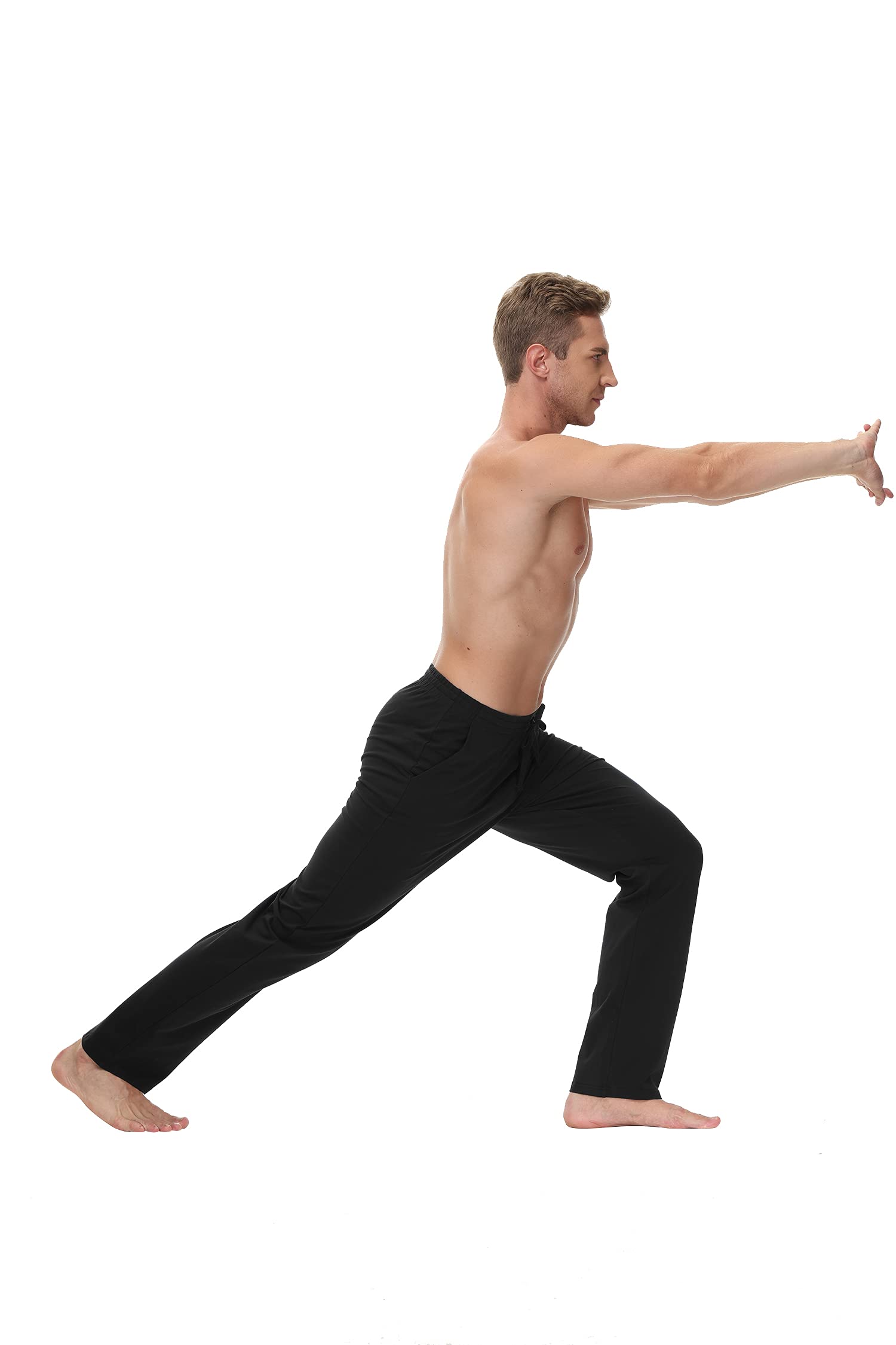 Men's Cotton Yoga Sweatpants Open Bottom Lounge Sweat Pants with Pockets Workout Athletic Black L