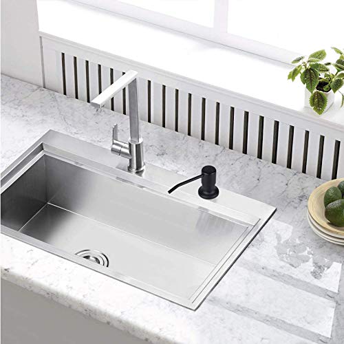Soap Dispenser, Stainless Steel Pump Head Kitchen Sink Soap Dispenser, 10.14 OZ Capacity (Black)