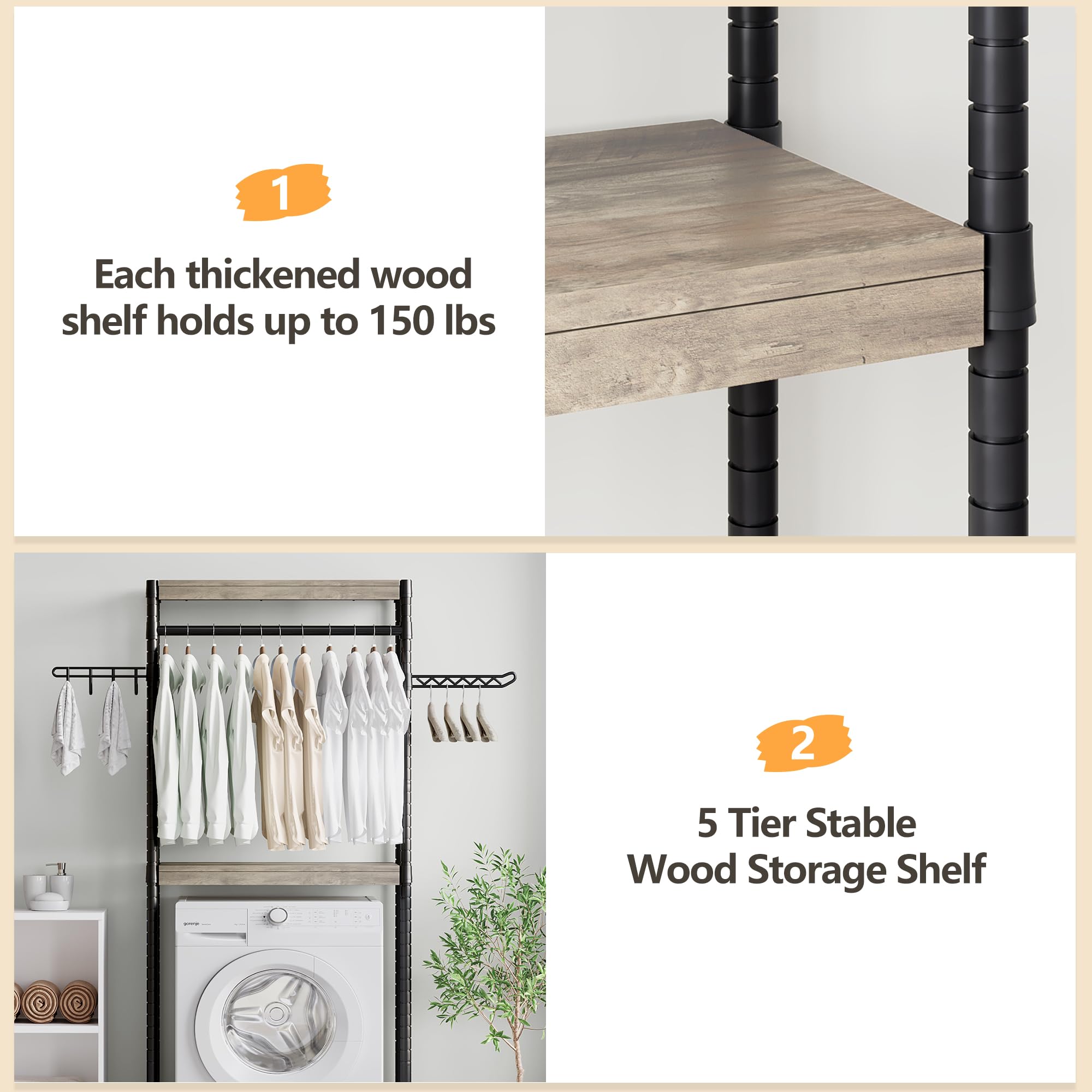 IDEALHOUSE Over The Washer and Dryer Storage Shelf- Laundry Room Organization Space Saving Laundry Drying Clothes Racks Heavy Duty Adjustable Height Bathroom Shelf for Home Decor 31"*12"*74.02"H