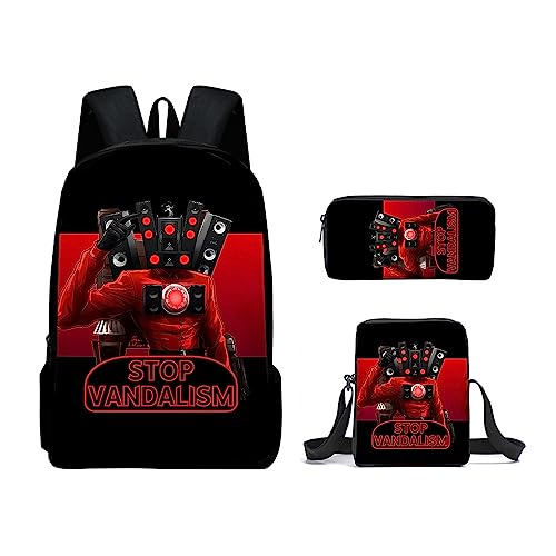 WYLINGER Skibidi Toilet Wiki Backpack Three-piece Sets Bags Casual Harajuku Musician Oxford Cloth Travel Fashion Bag