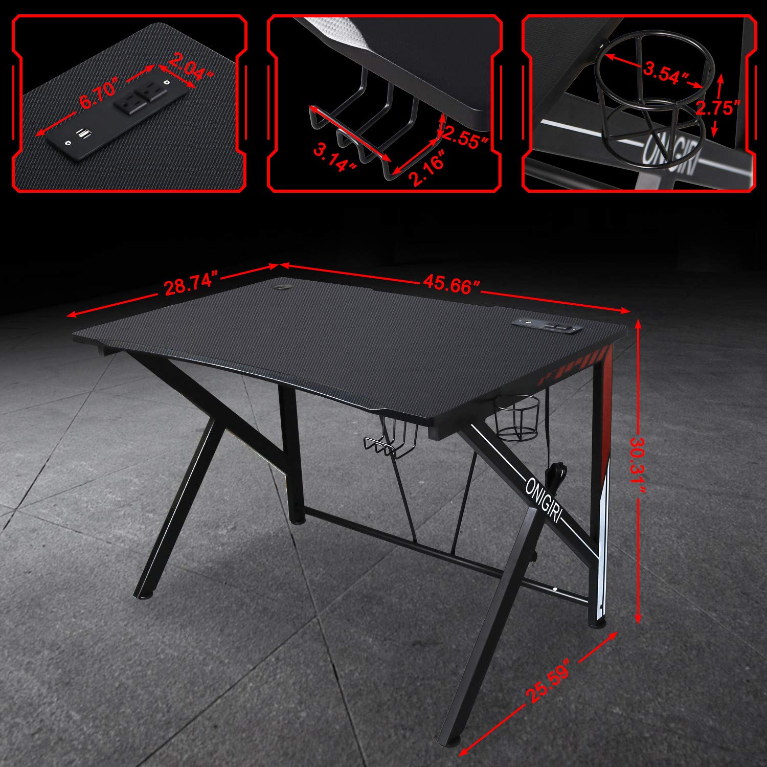 LYNSLIM Gaming Desk Computer Table 45.66" Large E-Sports Home Computer Desk with Multi-Function Socket Large Carbon Fiber Surface,Heavy Duty Construction for Home or Office Workstation Game Table