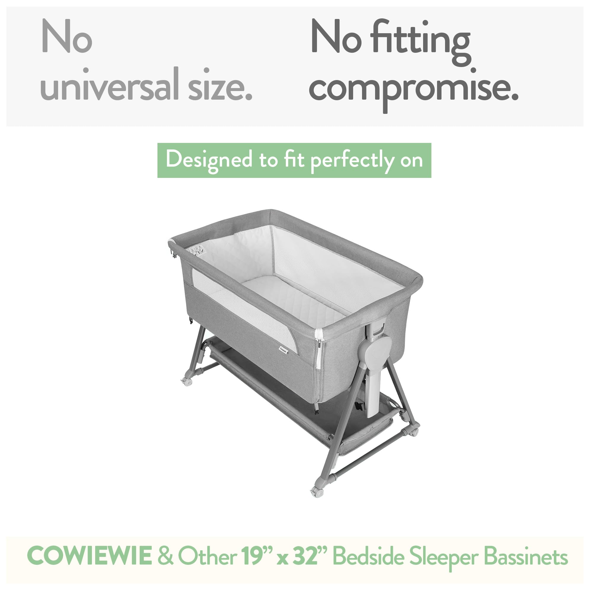 Joey + Joan Bassinet Fitted Sheets 19" x 32" for Cowiewie Bedside Sleeper Bassinet Mattress Pad β Snuggly Soft 100% Jersey Cotton β Grey, Mint β 2 Pack