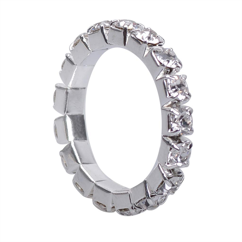 joyMerit 12pcs Women Finger Rings Sparkly Rhinestone Elastic Stretch Rings Jewelry - Silver+White