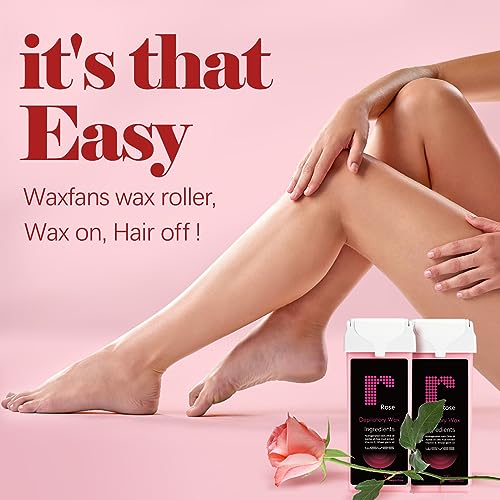 Wax Roller,Waxfans Roll on Wax, Natural Ingredients for Sensitive Skin,Wax Roller Refill 4 Pack,Roll on Wax for Hair Removal at Home (Rose)