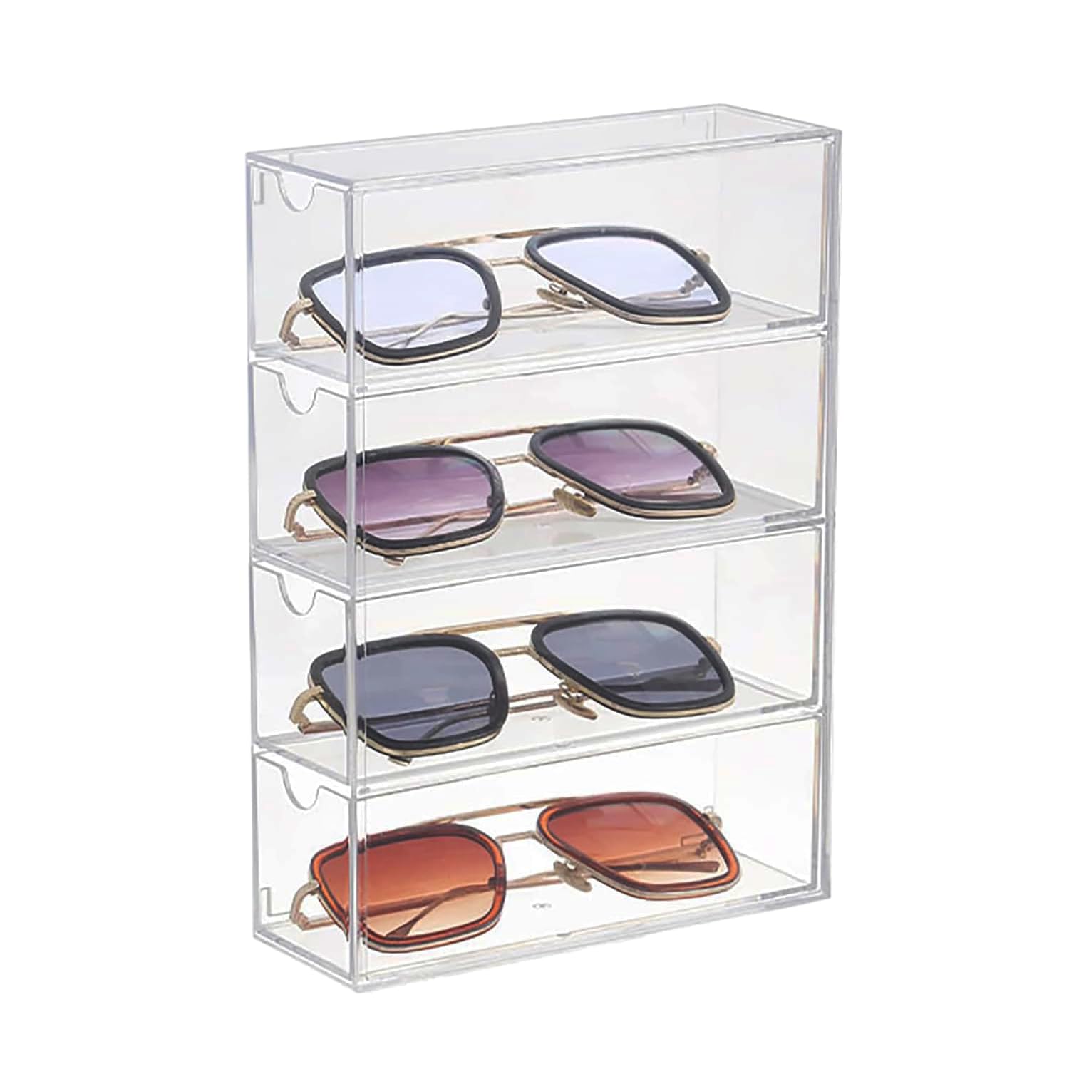 Premium Acrylic Sunglasses Organizer - Stylish Display For Your Sunglasses Collection, Transparent And Multifunctional Eyeglass Organizer Storage with 4 Boxes