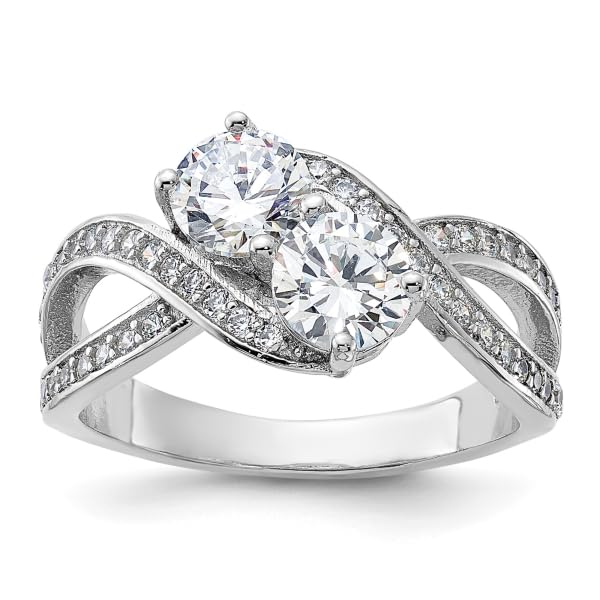 IceCarats 925 Sterling Silver Cubic Zirconia CZ Two Stone Ring Size 7