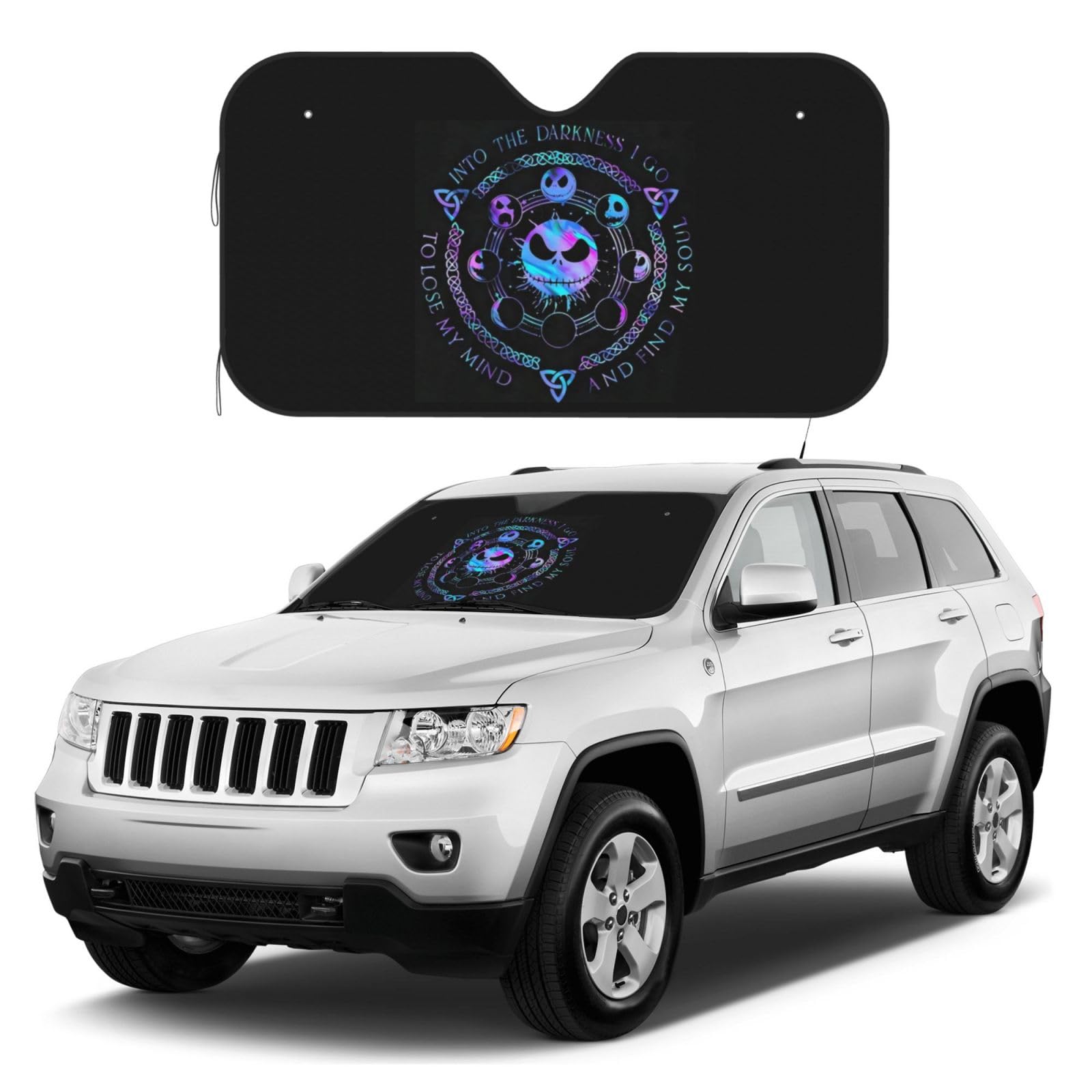 Jack Skellington Moons Windshield Sun Shade, Car Window Shades Front Windows Sunshade Cover Reflective Sun Visor Shield for Cars SUV Trucks, Small 51 x 27.5 in