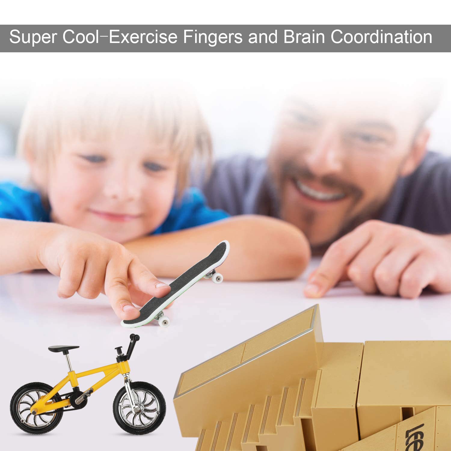 ideallife Skate Park Kit, Mini Finger Toys Set Finger Skateboards Finger Bikes Tiny Swing Board with Replacement Wheels and Tools (17 Pcs)